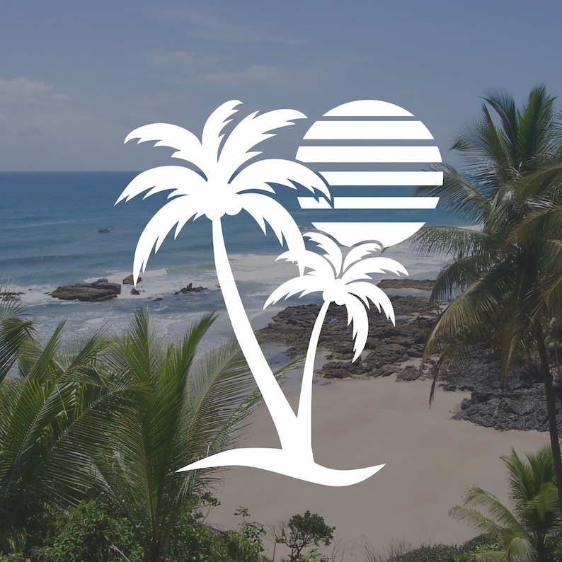 Palm Trees With Sun Beach Vinyl Decal Sticker Adventure - Etsy
