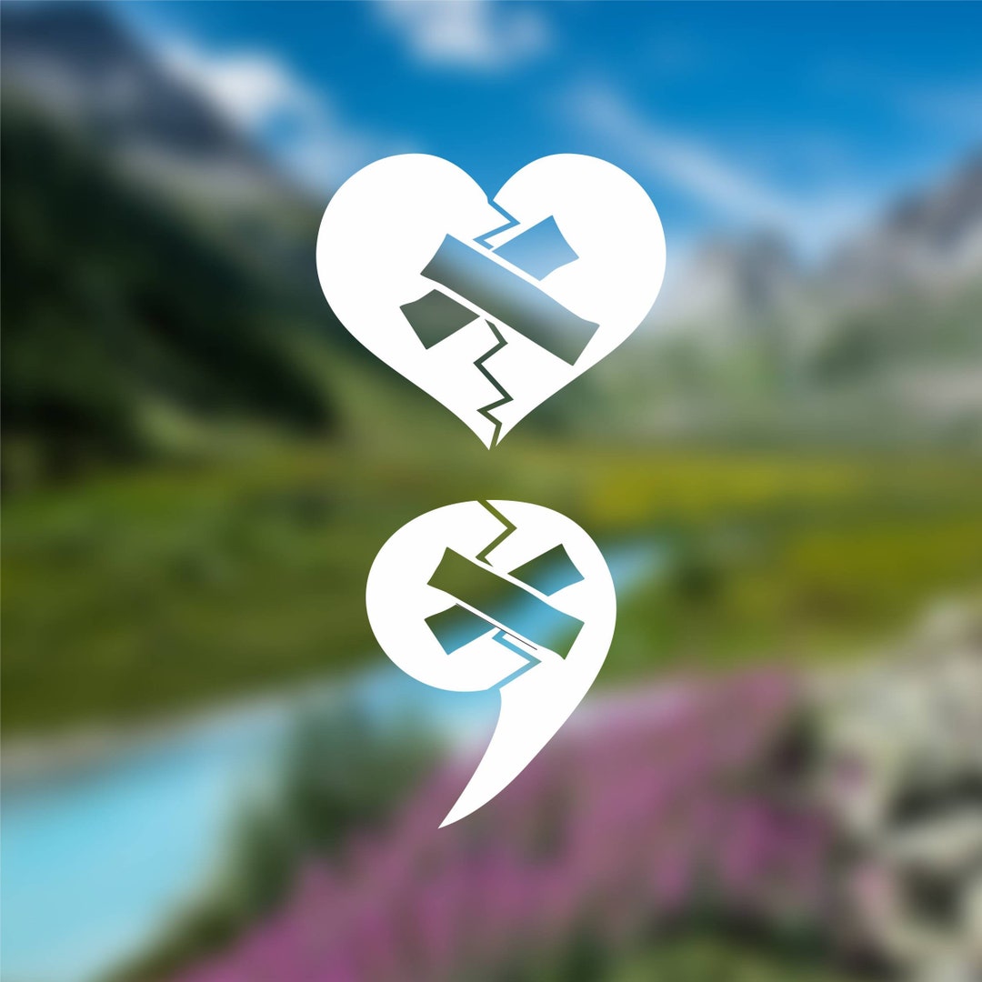 Taped up Wounded SEMICOLON Vinyl Decal Sticker, Suicide Awareness Decal ...