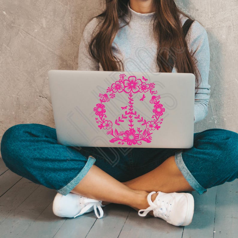 Floral Peace Sign Vinyl Decal: Boho Car, Laptop, Window Sticker - Etsy