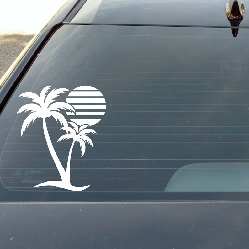 Palm Trees With Sun Beach Vinyl Decal Sticker Adventure - Etsy
