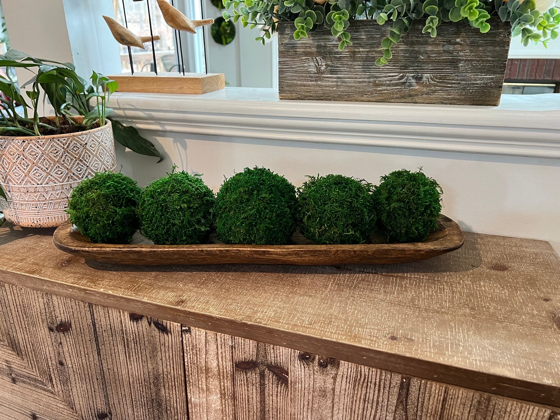 Preserved Moss Balls in 20" Wood Tray: Maintenance-free Centerpiece - Etsy