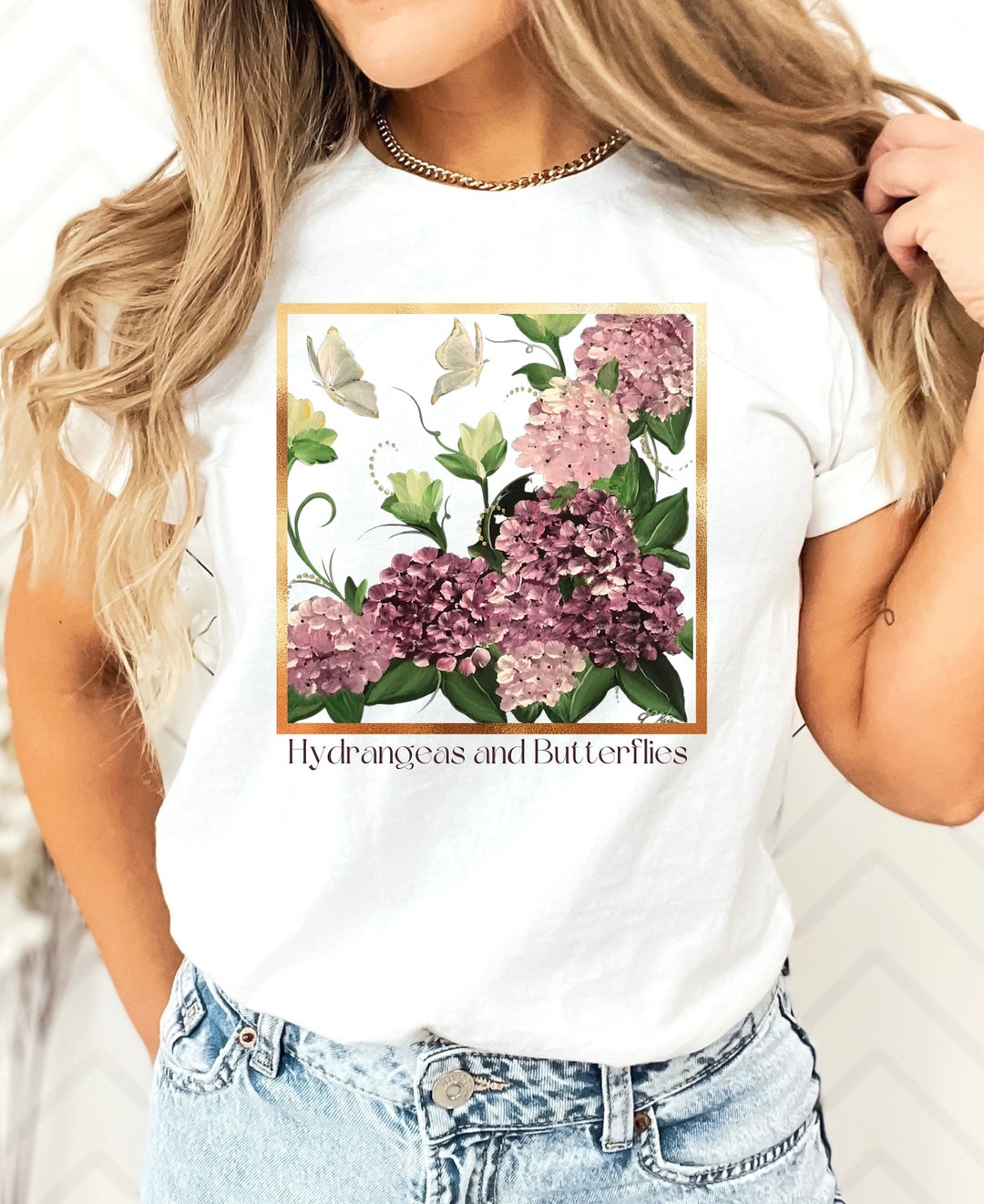 Pink Hydrangea and Butterflies T-shirt for Mom Shirt for Hydrangea ...