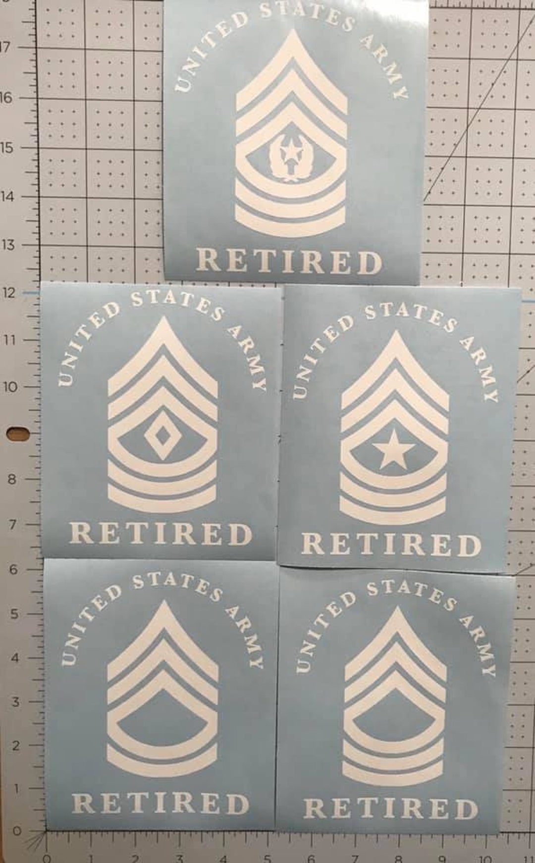 United States Army E7 - E9 Retired Custom Vinyl Sticker Decal Shown in ...