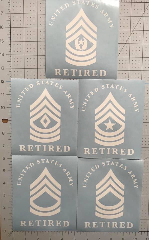 United States Army E7 - E9 Retired Custom Vinyl Sticker Decal Shown in ...