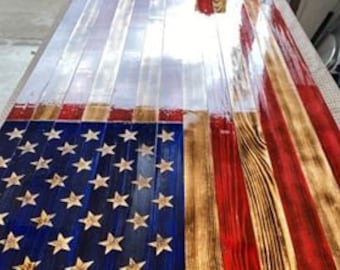 Handcarved Wood American Flag Wall Art Décor, Rustic Handmade, Wooden ...