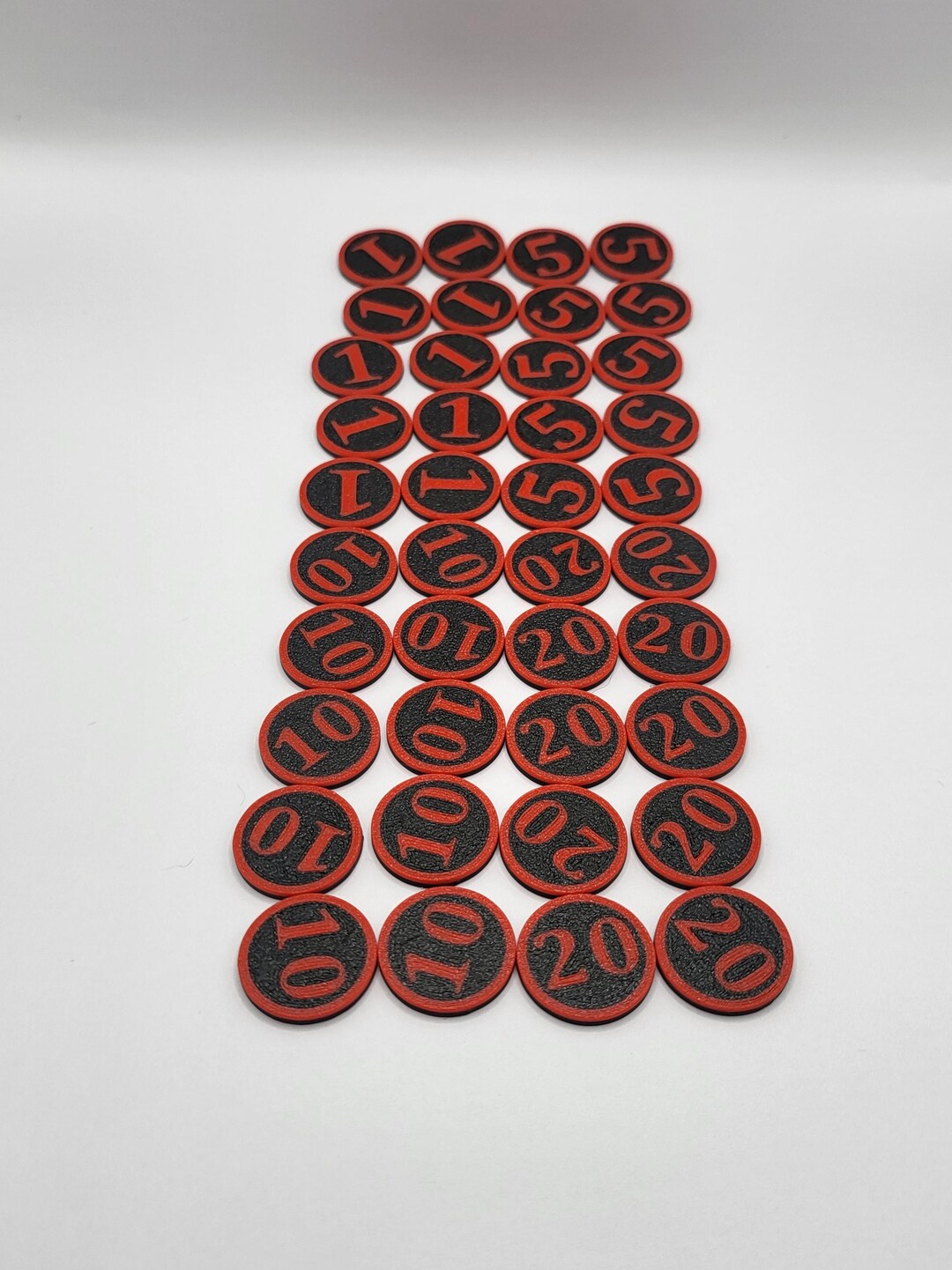 Numbered Tokens - Set of 40 | 20mm X 2mm | 3D Printed | Game ...