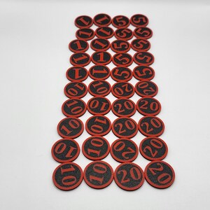 Numbered Tokens - Set of 40 | 20mm X 2mm | 3D Printed | Game ...