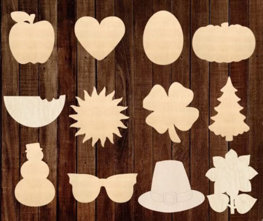 12 Seasonal Shapes 6” Wood Blanks - Set Includes One Shape for Each ...
