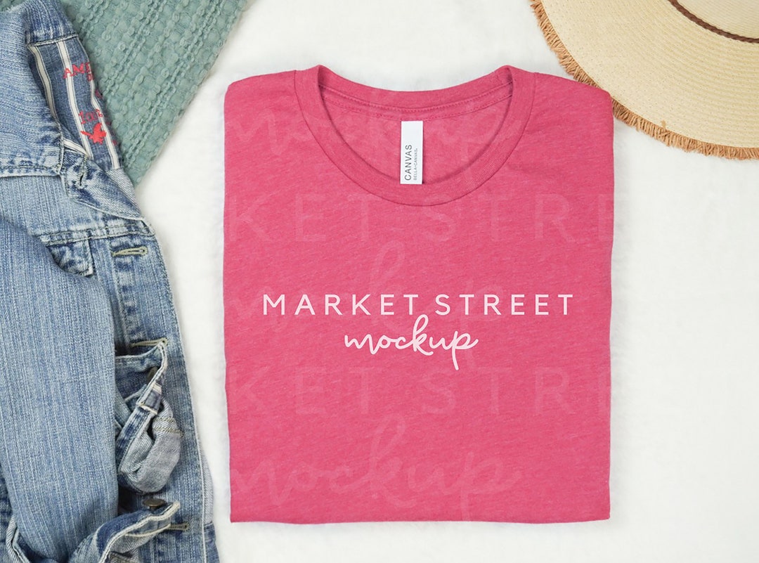 Heather Raspberry Mockup, Summer Mockup, Folded T Shirt Mockup, BC 3001 ...