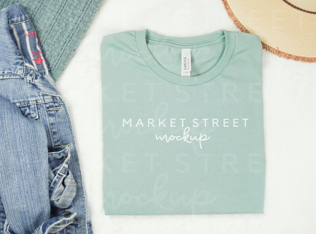 Heather Dusty Blue Mockup, Summer Mockup, Boho Mock Up, Folded T Shirt ...