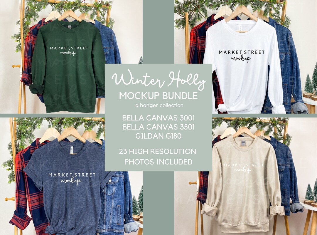 Tshirt Mockup Bundle, Holiday Mockup, Long Sleeve Mockup, Christmas ...