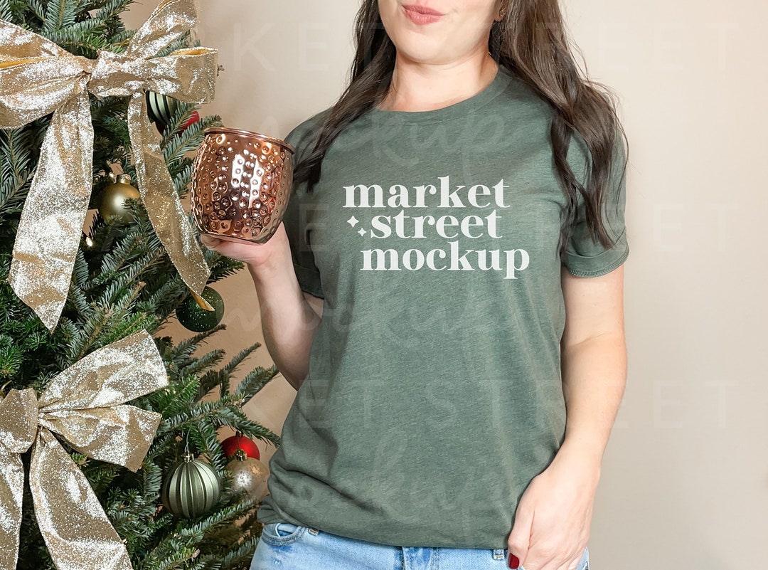 Christmas Shirt Mock Ups, 3001 Christmas Mockup, Heather Military Green ...