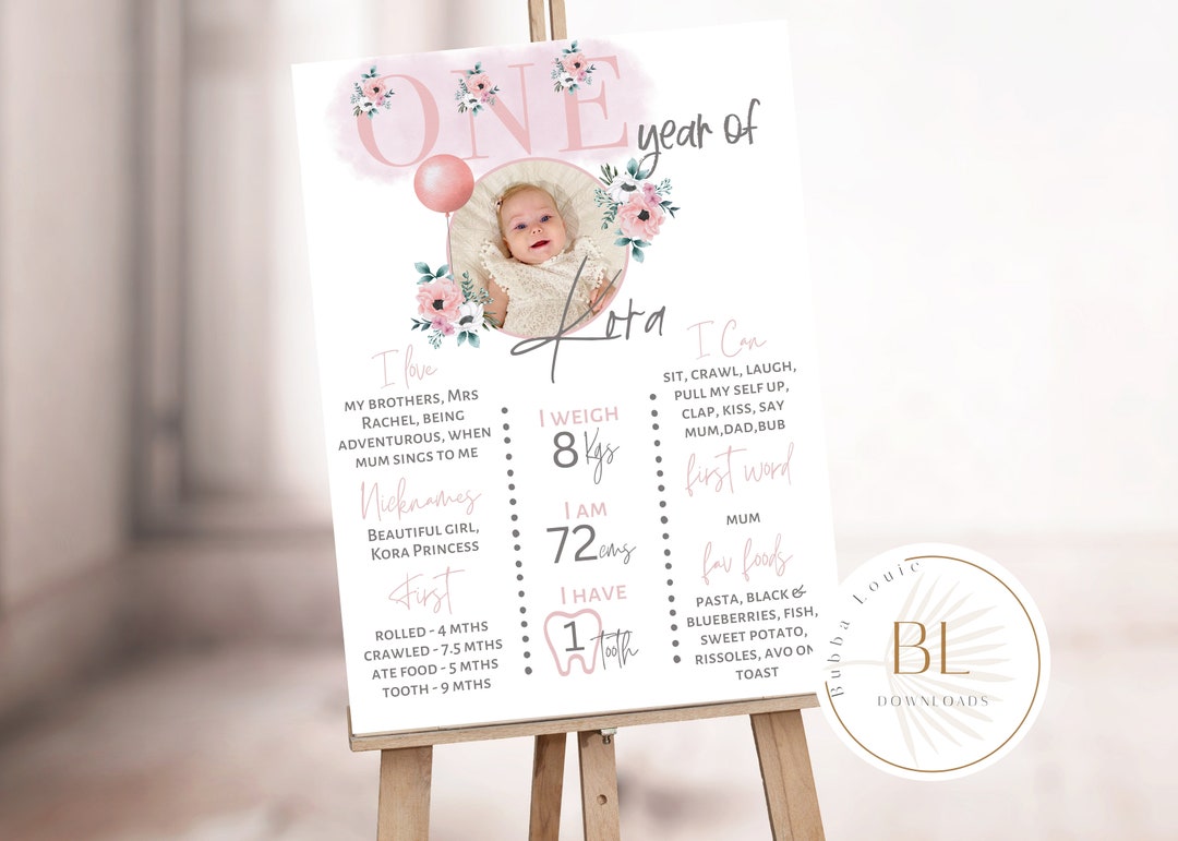Printable Baby Milestone Board, First Birthday Milestone Poster ...