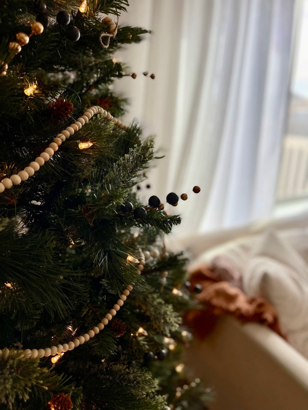 Wood Bead Garland/ 10mm Wood Bead Garland/ Christmas Tree Garland ...