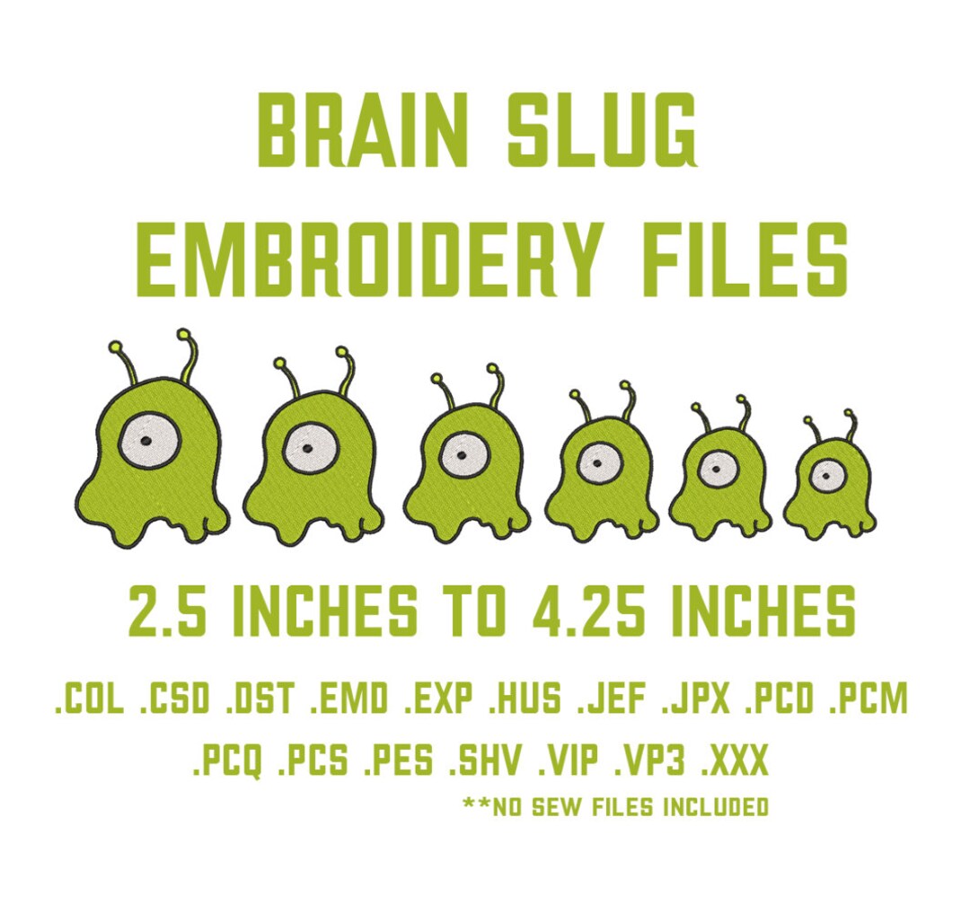 Futurama Brain Slug Embroidery Design Files All Popular Types 2.5 to 4. ...