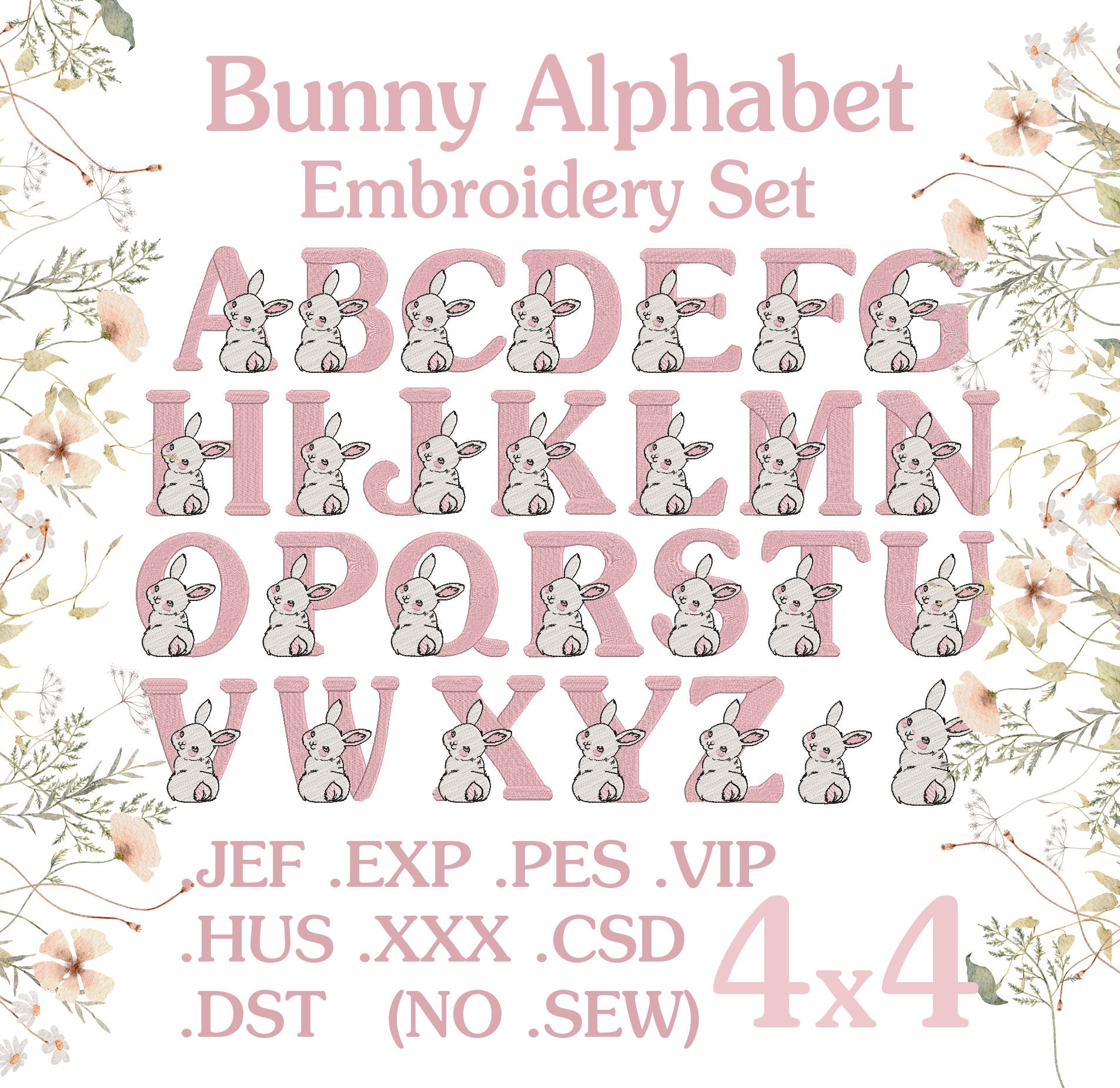 4x4 Bunny Alphabet Embroidery Design Set All Popular File Types - Etsy