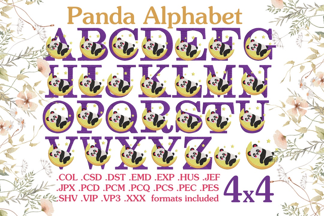 4x4 Panda & Moon Alphabet Embroidery Design Set All Popular File Types ...
