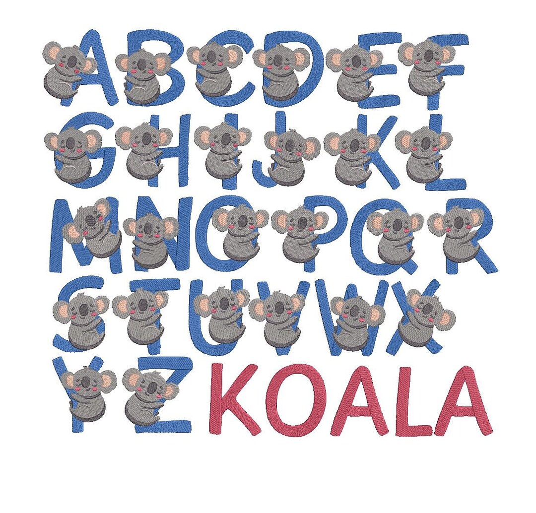 Koala Embroidery Alphabet 4x4 Multiple File Types - Etsy