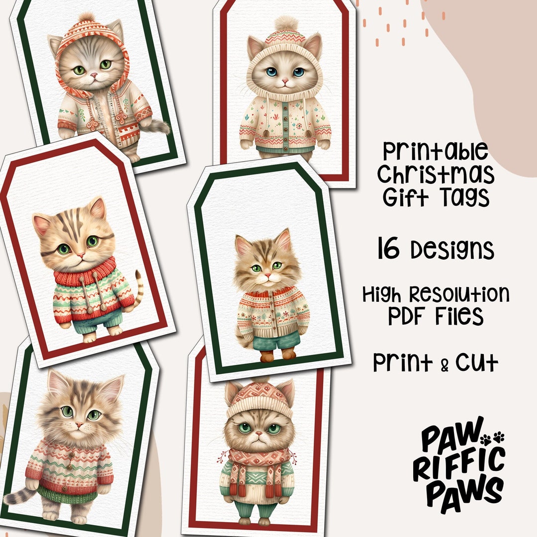Festive Cats Printable Christmas Gift Tags for Your Presents in High ...