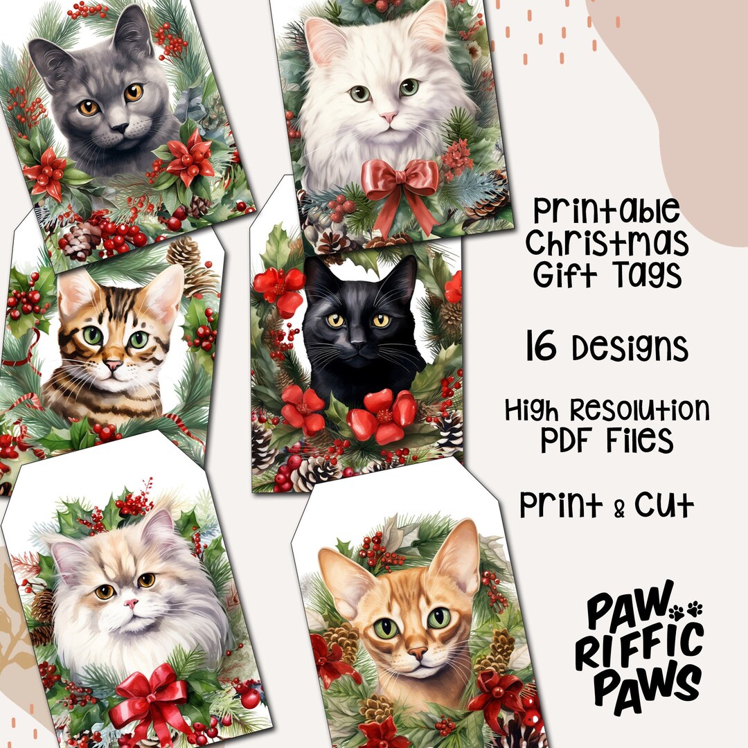 Festive Cats Printable Christmas Gift Tags for Your Presents in High ...