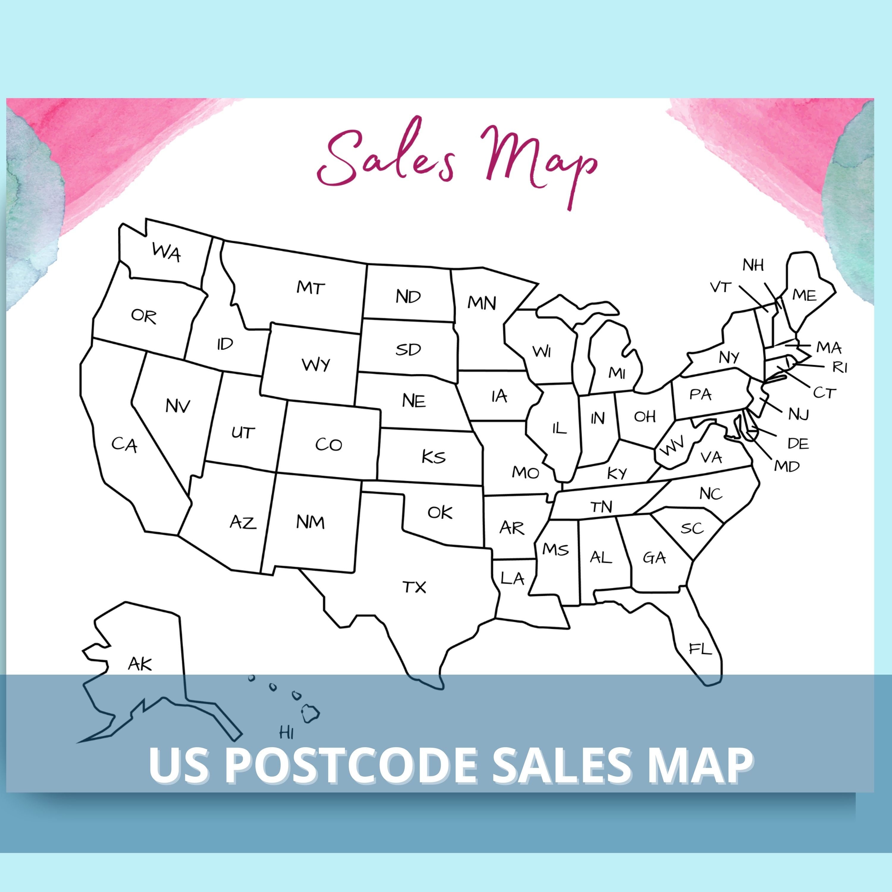 US Postcode Sales Map Tracker, Printable United States Etsy Sales Map ...