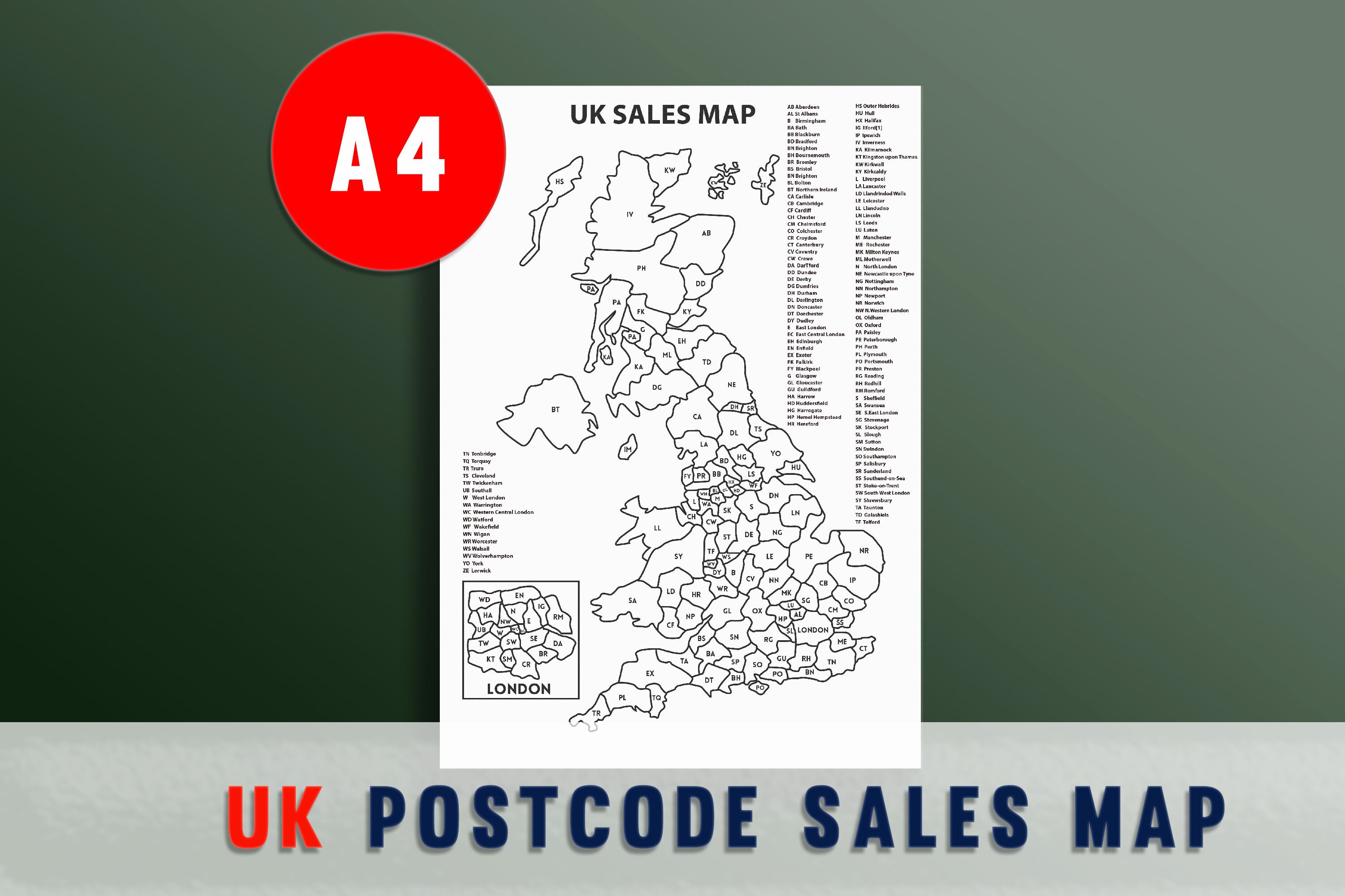 UK Postcode Sales Maps Uk Postcode List County Sales Map - Etsy