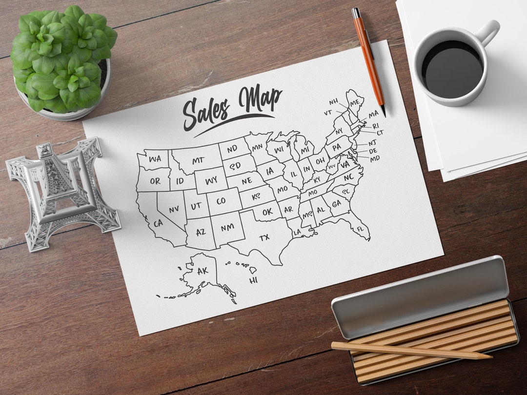 USA Postcode Sales Map, Postcode Sales Map,colour in US Map, A4 ...