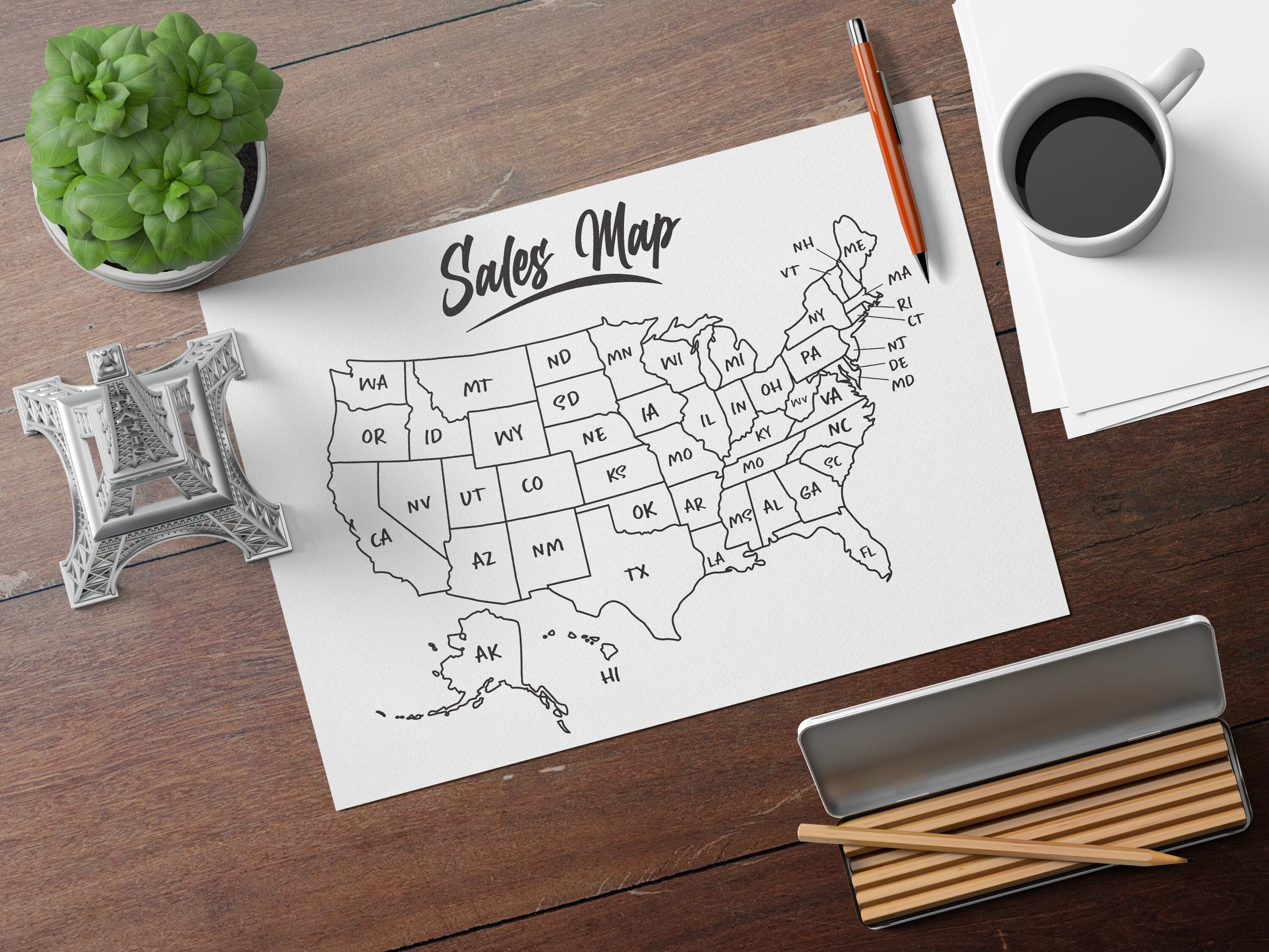 USA Postcode Sales Map, Postcode Sales Map,colour in US Map, A4 ...