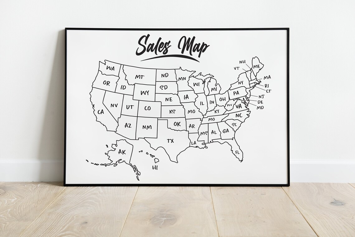 USA Postcode Sales Map, Postcode Sales Map,colour in US Map, A4 ...