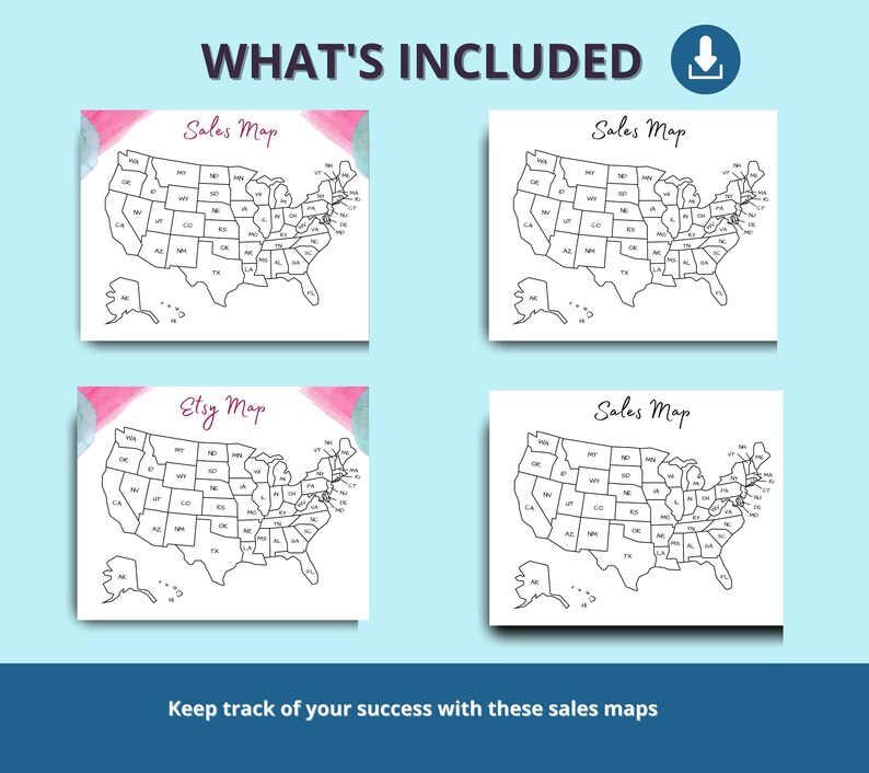 US Postcode Sales Map Tracker, Printable United States Etsy Sales Map ...