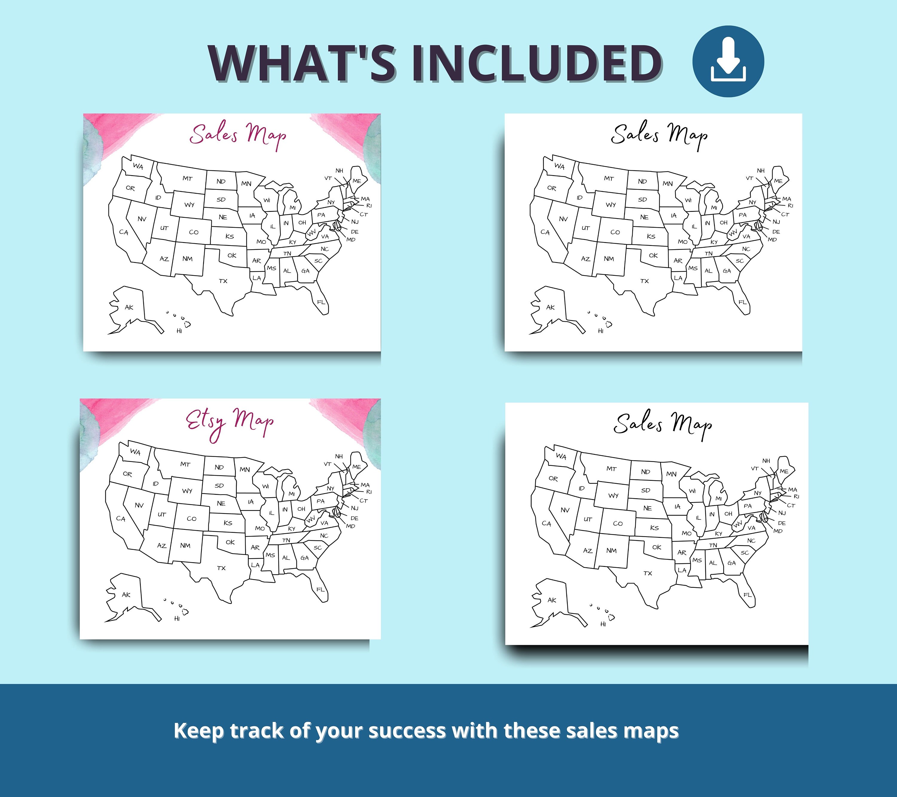 US Postcode Sales Map Tracker, Printable United States Etsy Sales Map ...