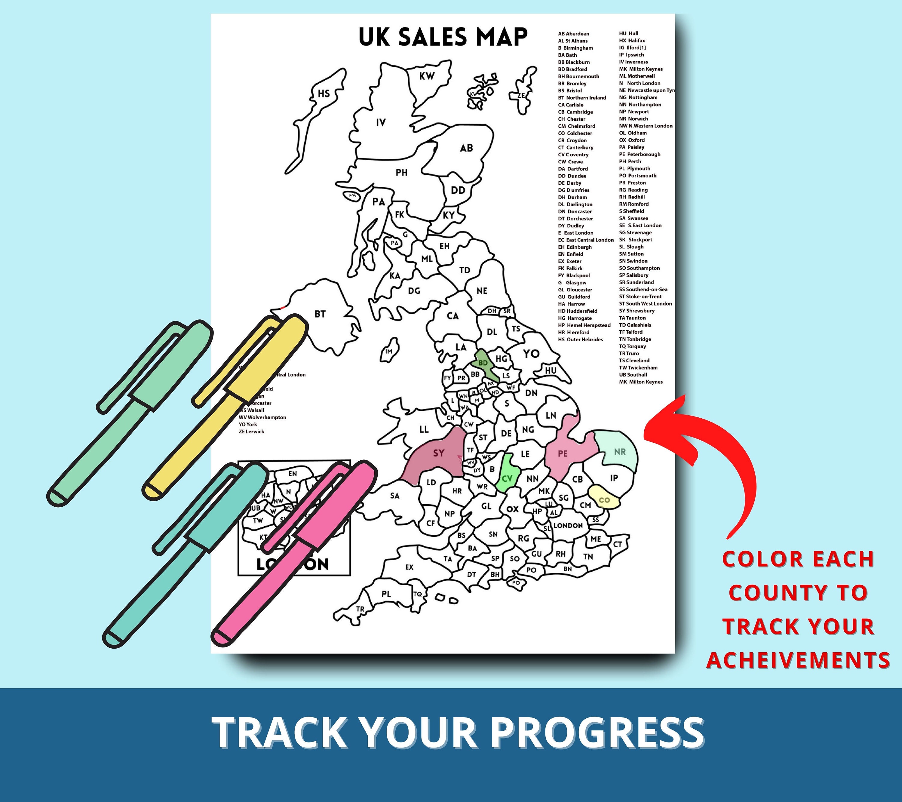 UK Postcode Sales Maps Uk Postcode List County Sales Map - Etsy