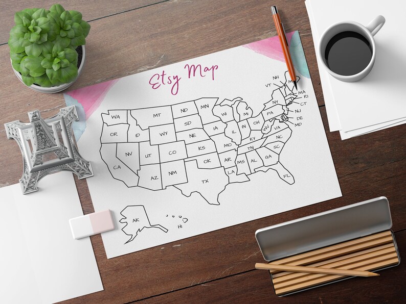 US Postcode Sales Map Tracker, Printable United States Etsy Sales Map ...