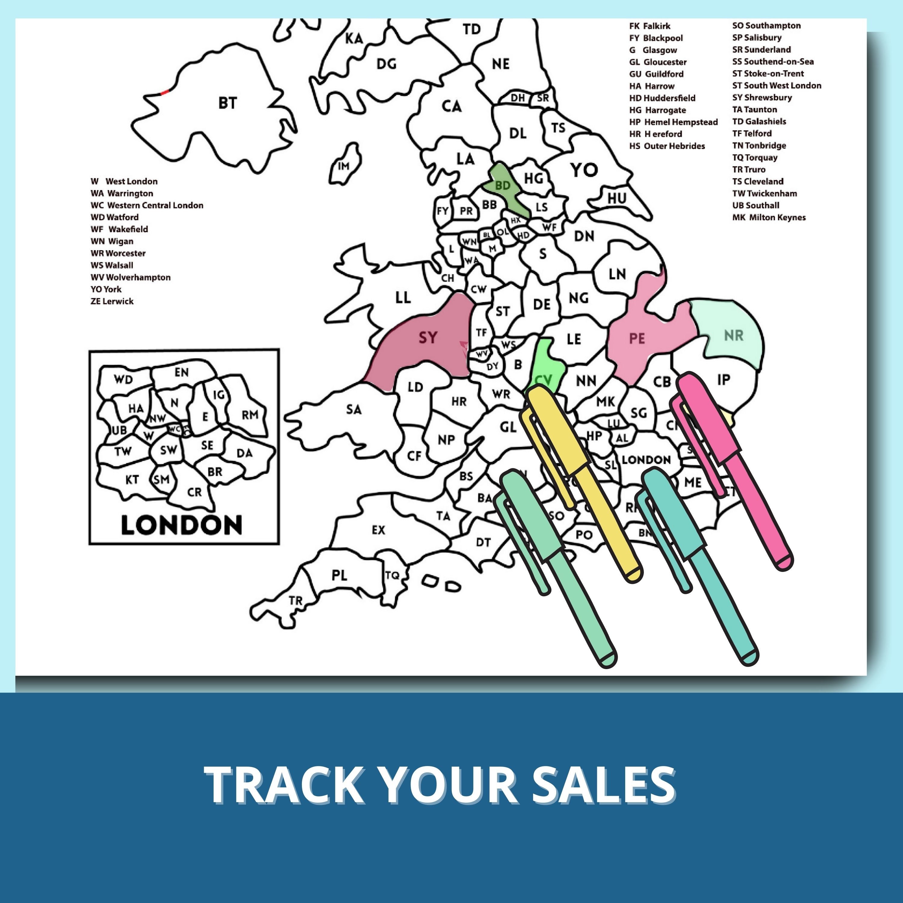 UK Postcode Sales Map, UK County Sales Tracker,colour in Map, 810 Inch ...