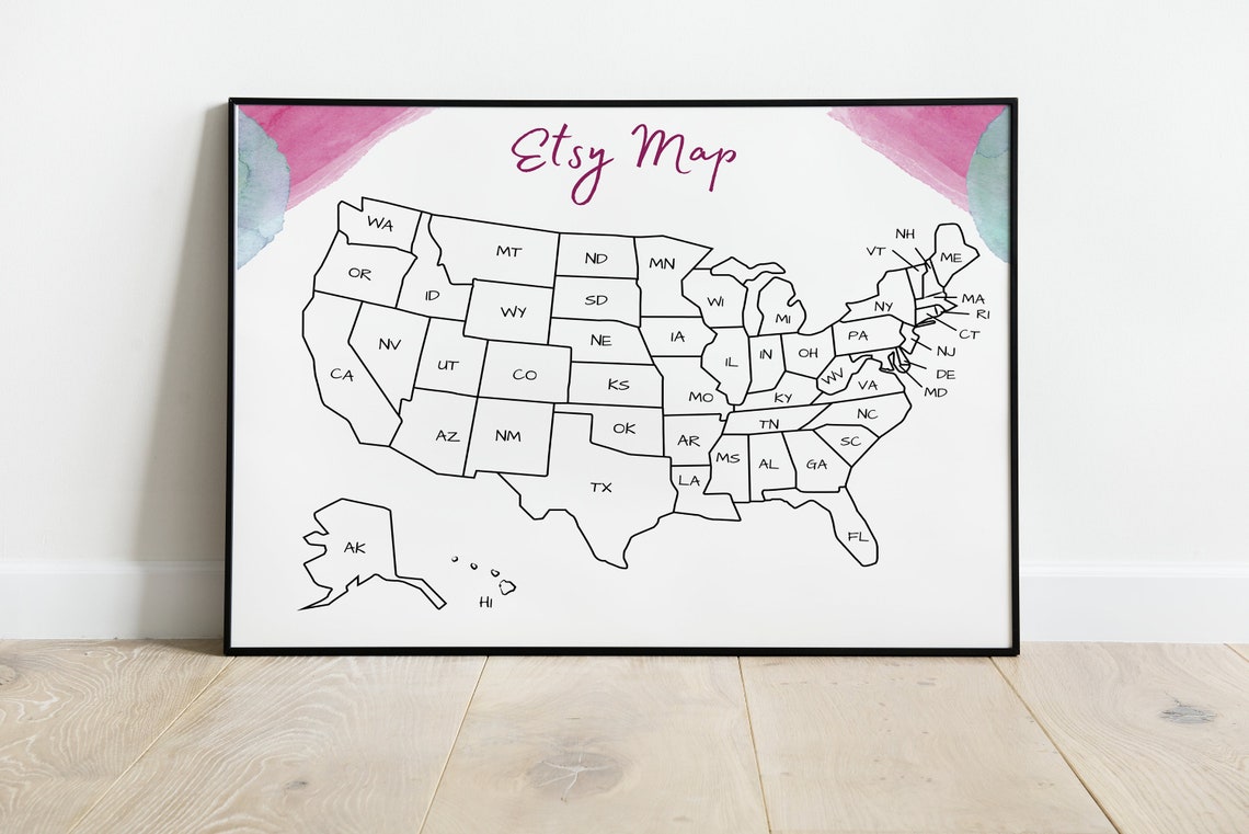 US Postcode Sales Map Tracker, Printable United States Etsy Sales Map ...