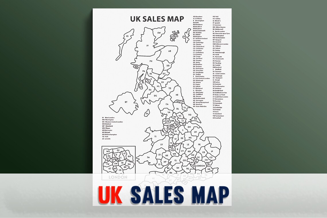 UK Postcode Map US Sales Map Uk Sales Map Business Sales - Etsy