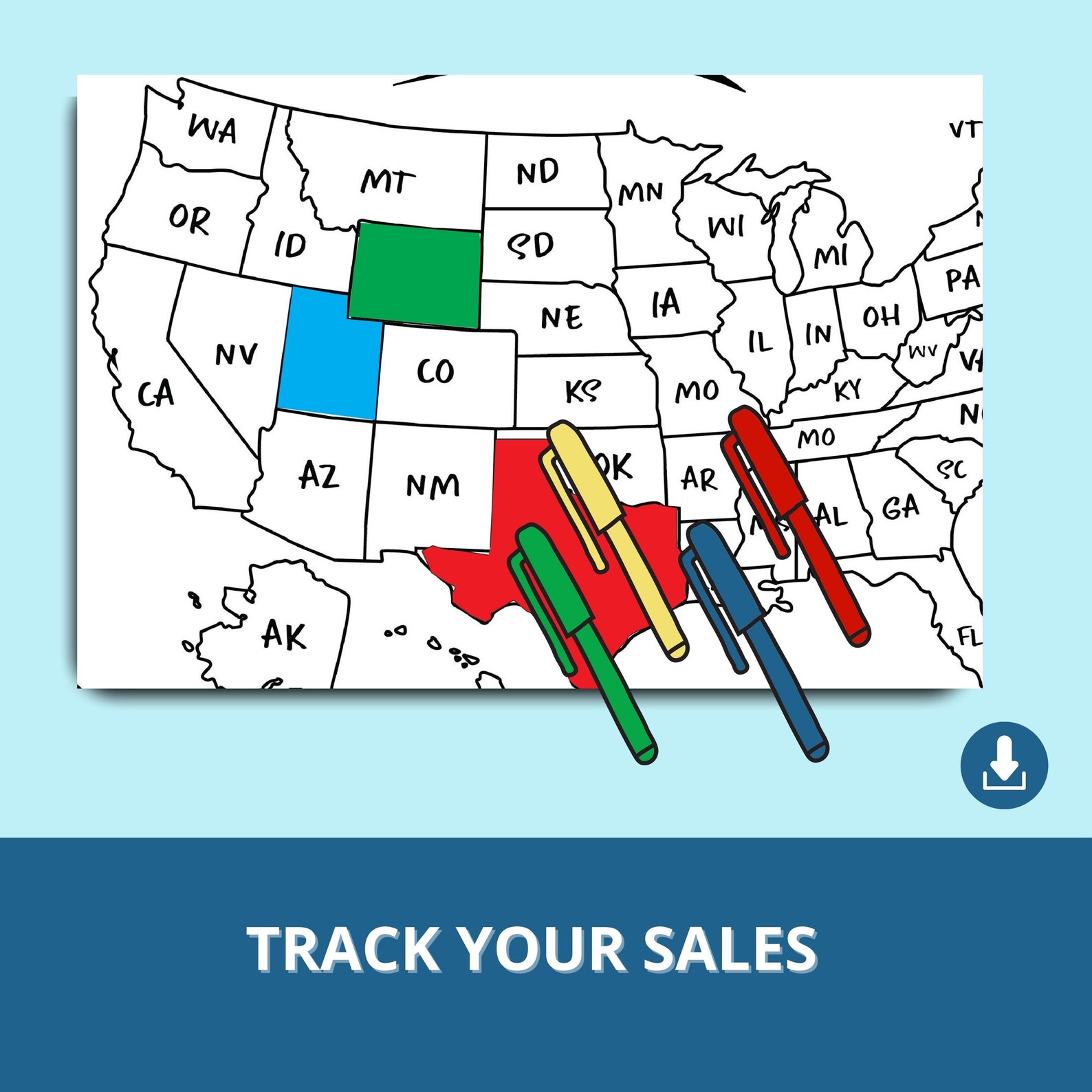 USA Postcode Sales Map, Postcode Sales Map,colour in US Map, A4 ...