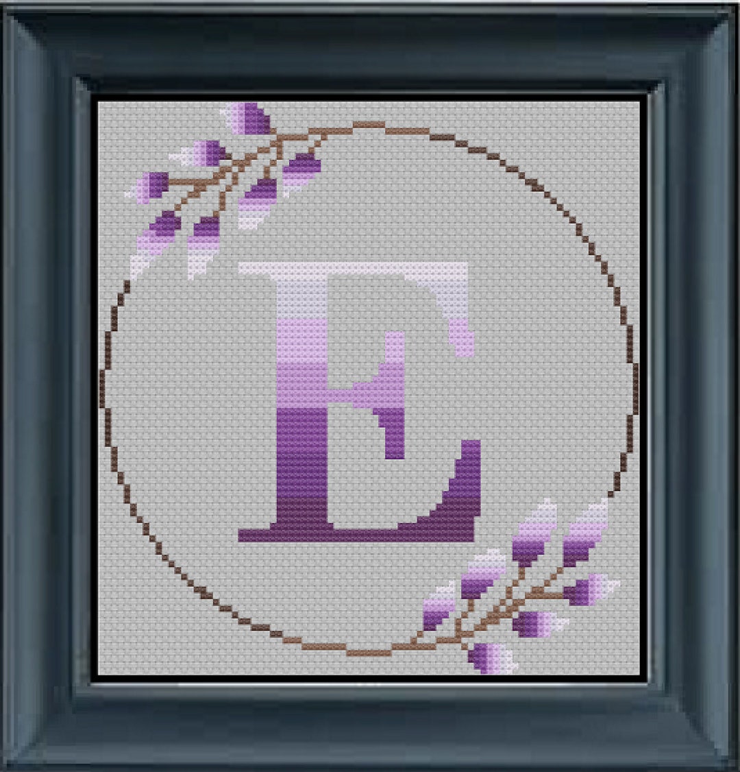 Monogram Floral Ombre Alphabet Letter “E” Cross Stitch Pattern Purple ...