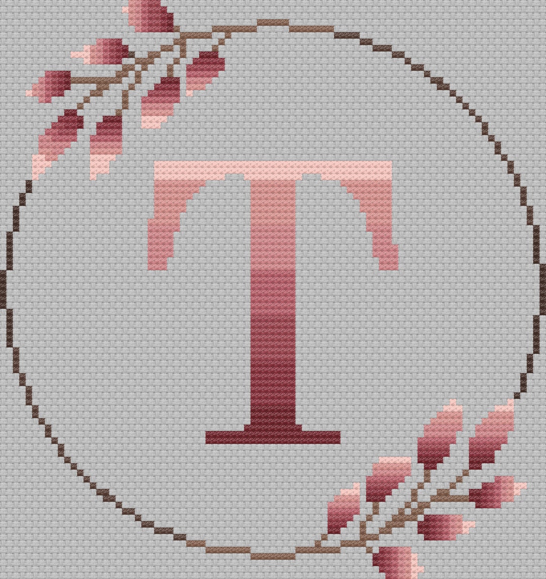 Monogram Floral Ombre Alphabet Letter “T” Cross Stitch Pattern ...