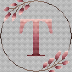 Monogram Floral Ombre Alphabet Letter “T” Cross Stitch Pattern ...