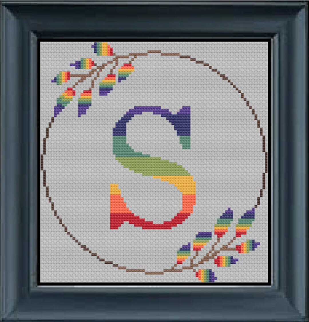 Monogram Floral Ombre Alphabet Letter “S” Cross Stitch Pattern Rainbow ...
