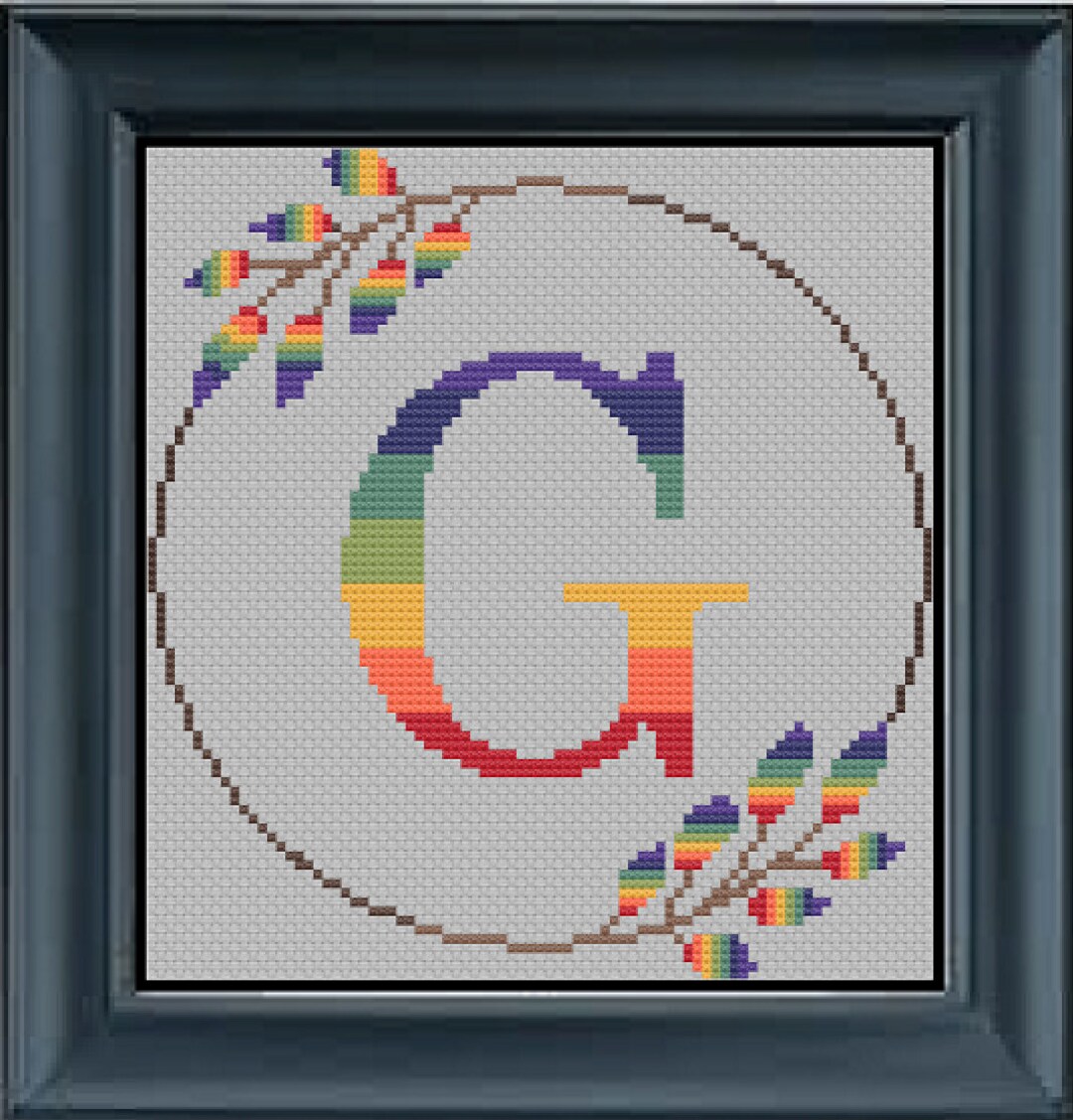 Monogram Floral Ombre Alphabet Letter “G” Cross Stitch Pattern Rainbow ...