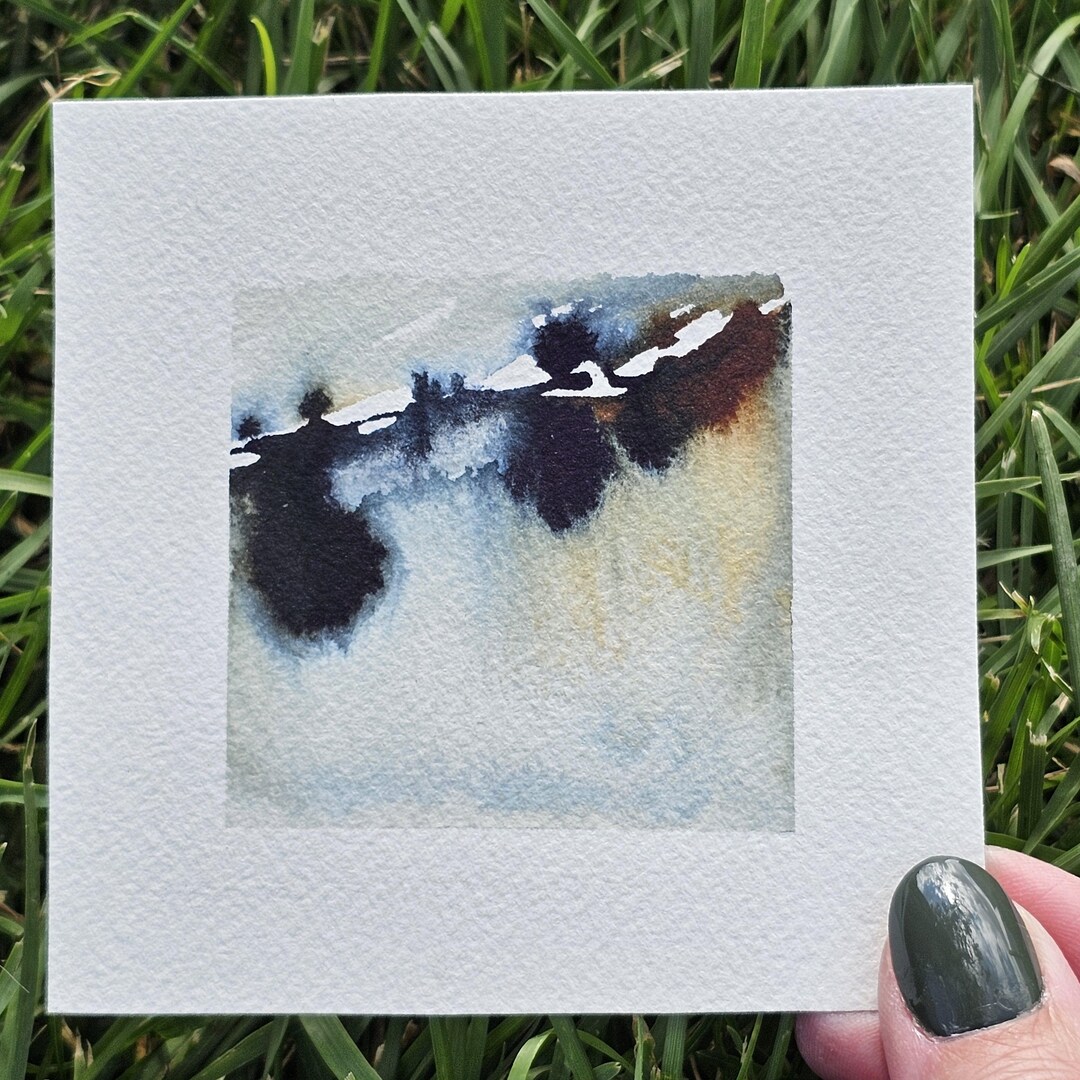 Miniature Landscape Watercolor Painting, Atmospheric Abstract Art (2 ...