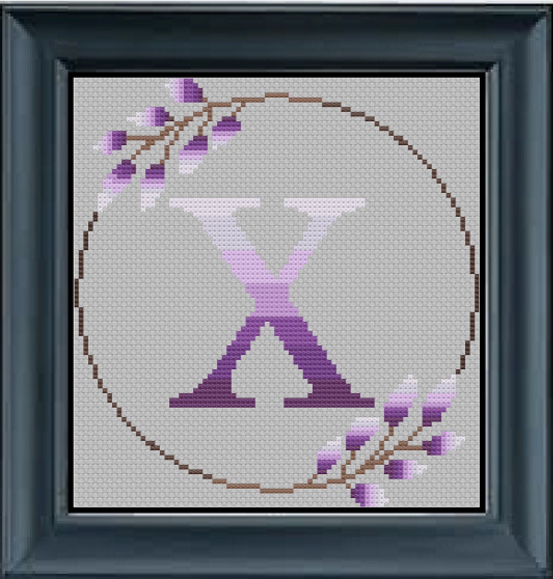 Monogram Floral Ombre Alphabet Letter “X” Cross Stitch Pattern Purple ...
