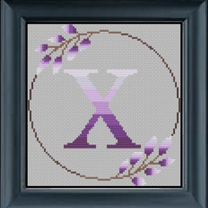 Monogram Floral Ombre Alphabet Letter “X” Cross Stitch Pattern Purple ...