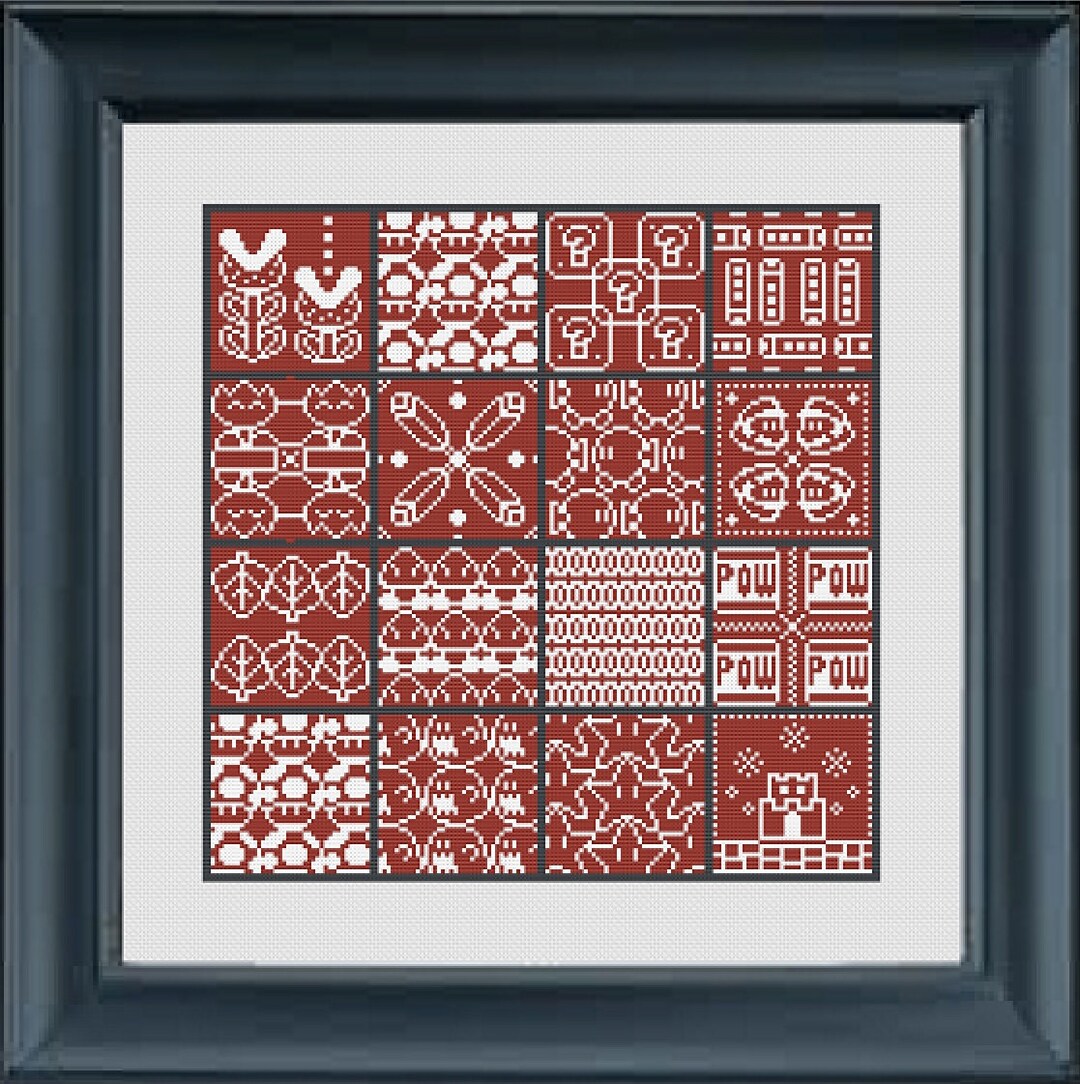 8 Bit Retro Super Mario Inspired Quilt Cross Stitch Pattern Needlepoint ...