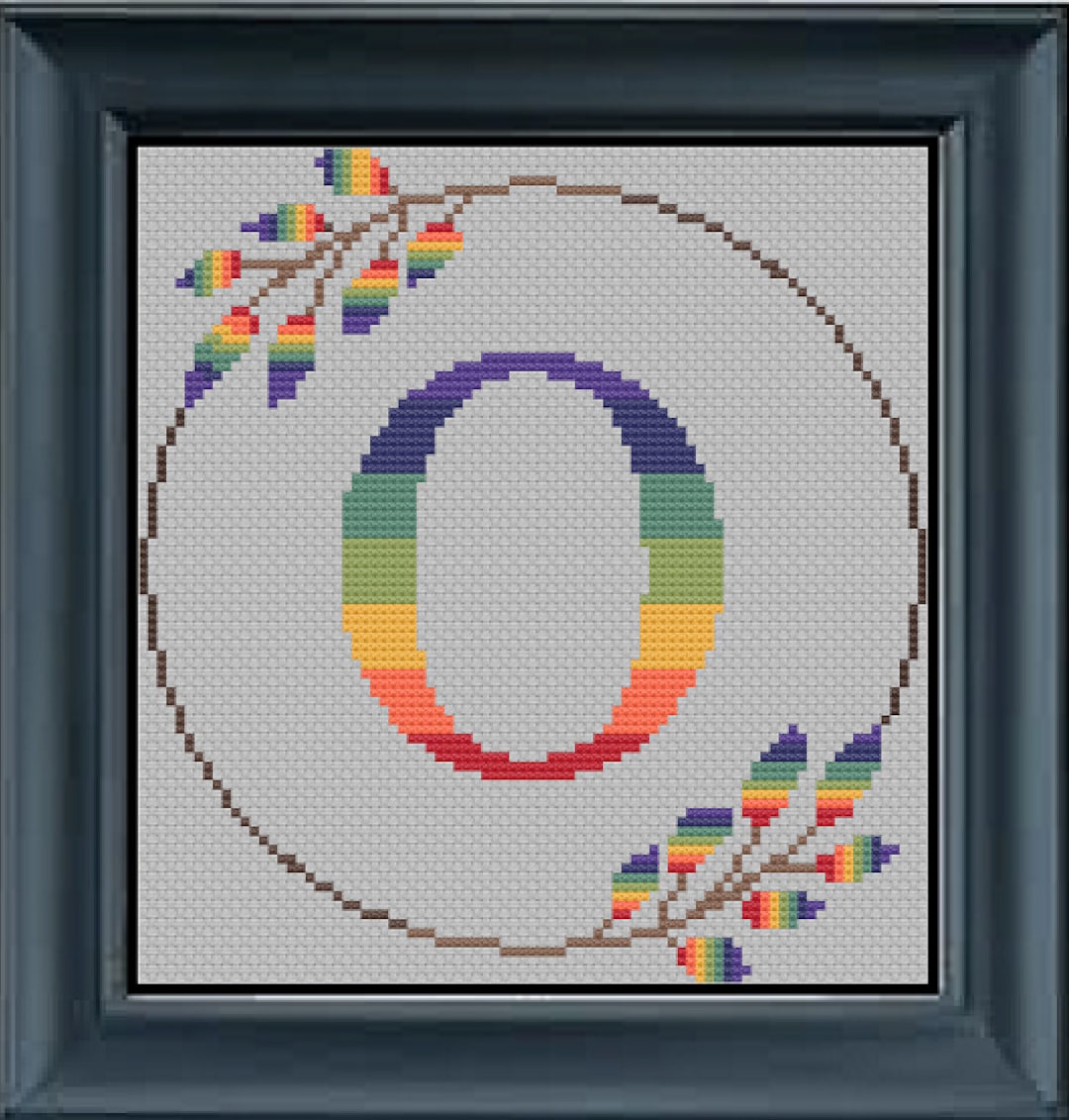 Monogram Floral Ombre Alphabet Letter “O” Cross Stitch Pattern Rainbow ...