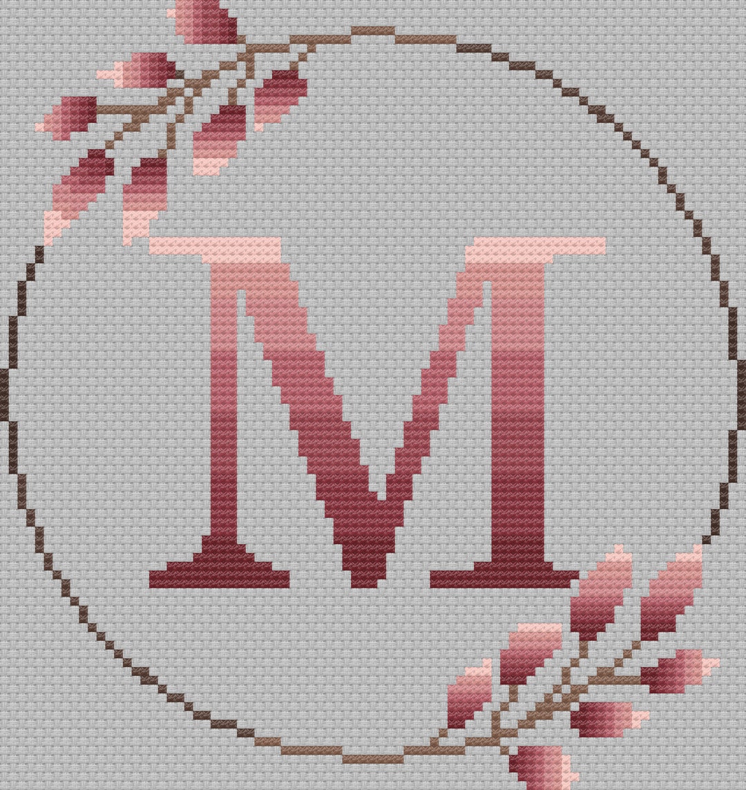 Monogram Floral Ombre Alphabet Letter “M” Cross Stitch Pattern ...