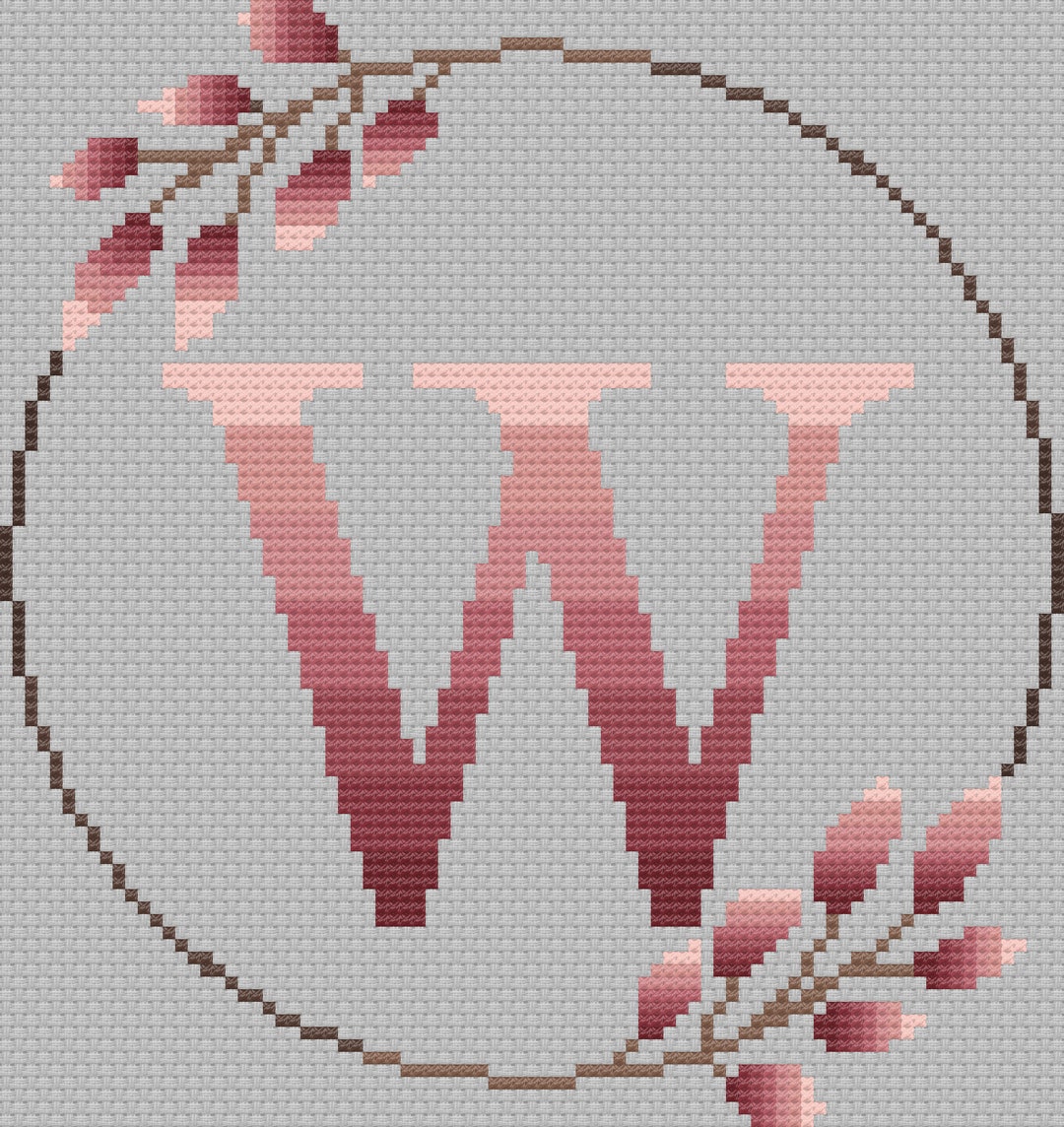 Monogram Floral Ombre Alphabet Letter “W” Cross Stitch Pattern ...