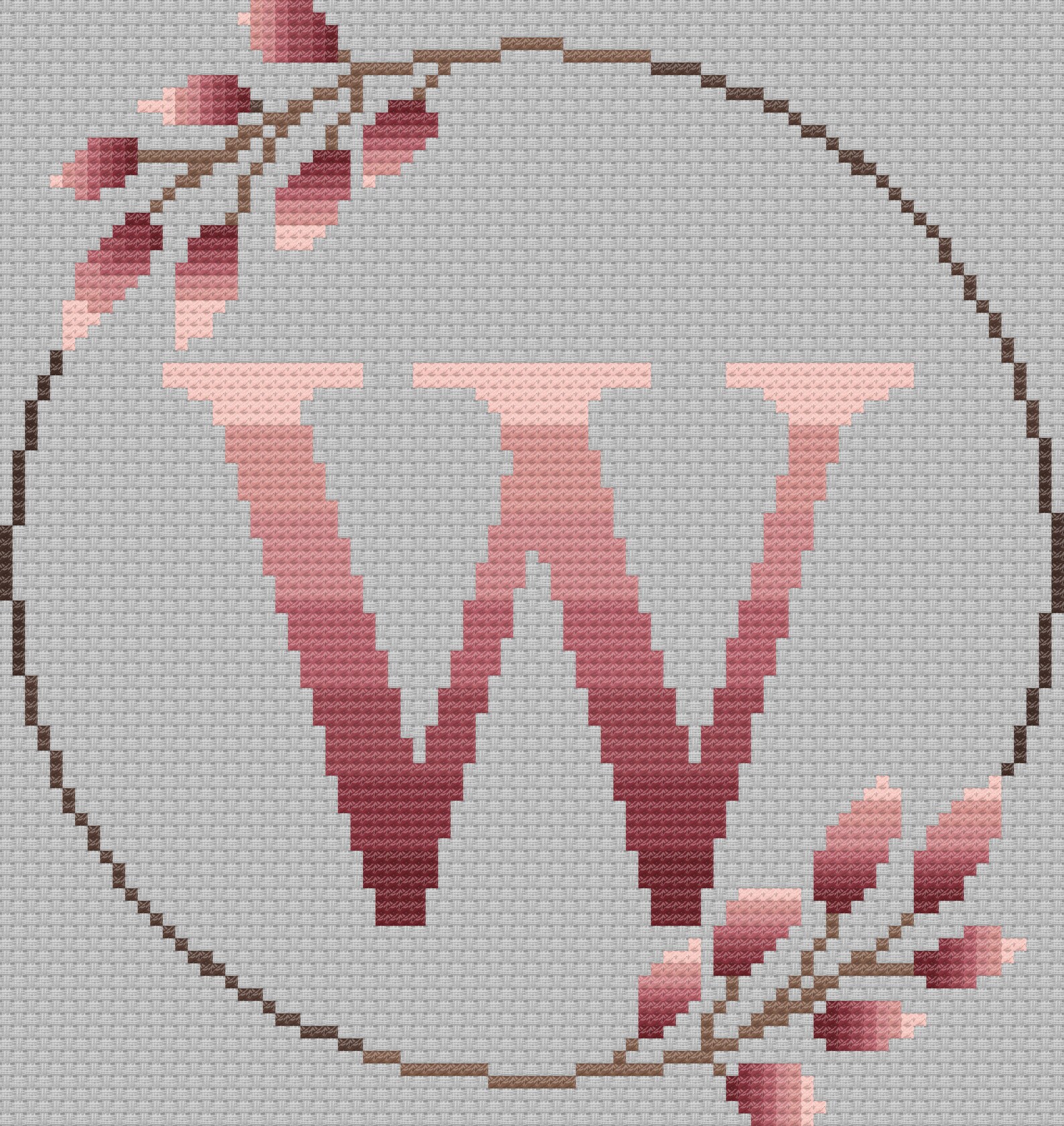 Monogram Floral Ombre Alphabet Letter “W” Cross Stitch Pattern ...